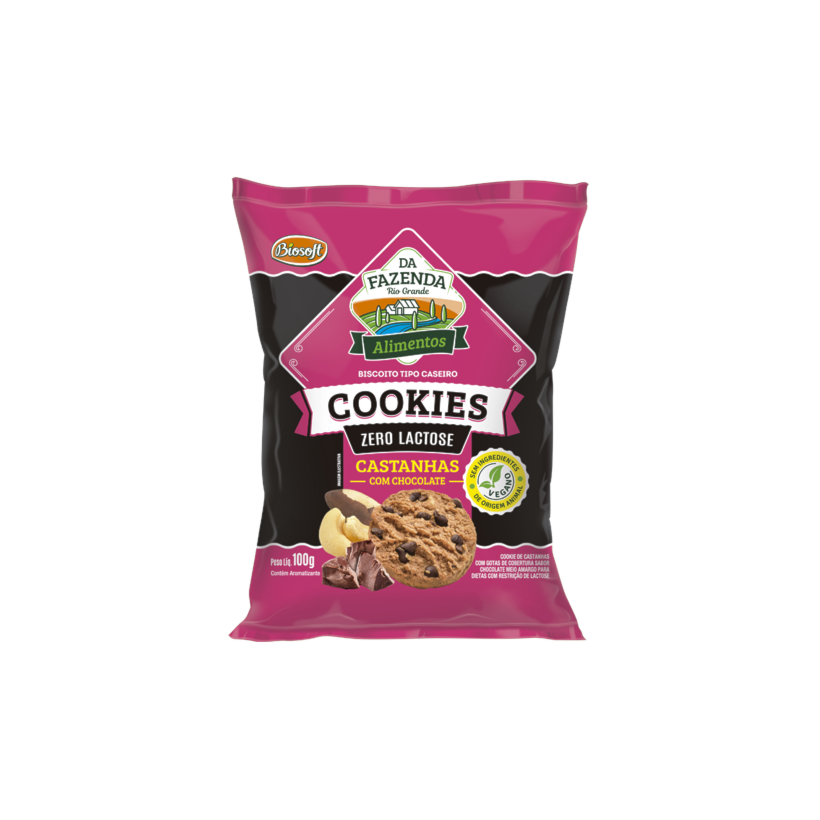 Cookies Castanhas com Chocolate Zero Lactose 100g - Biosoft