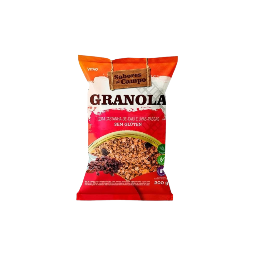 Granola Sem Glúten Com Castanhas De Caju e Uvas Passas 200g Sabores Do Campo